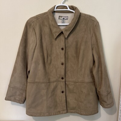 Caribbean Joe Jacket Coat Women’s 2X Button Up Pockets Faux Suede ...