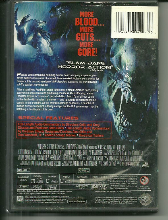 ALIENS VS PREDATOR REQUIEM DVD AVP | eBay