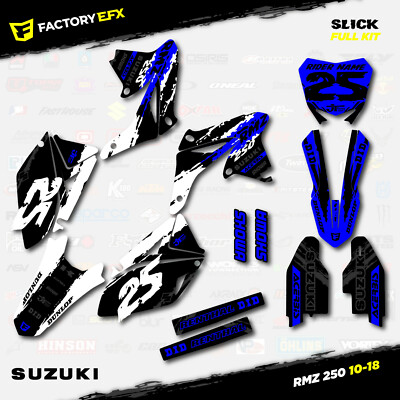 White Blue Slick Racing Graphics Kit fits 10-18 Suzuki RMZ250 Decal RMZ ...