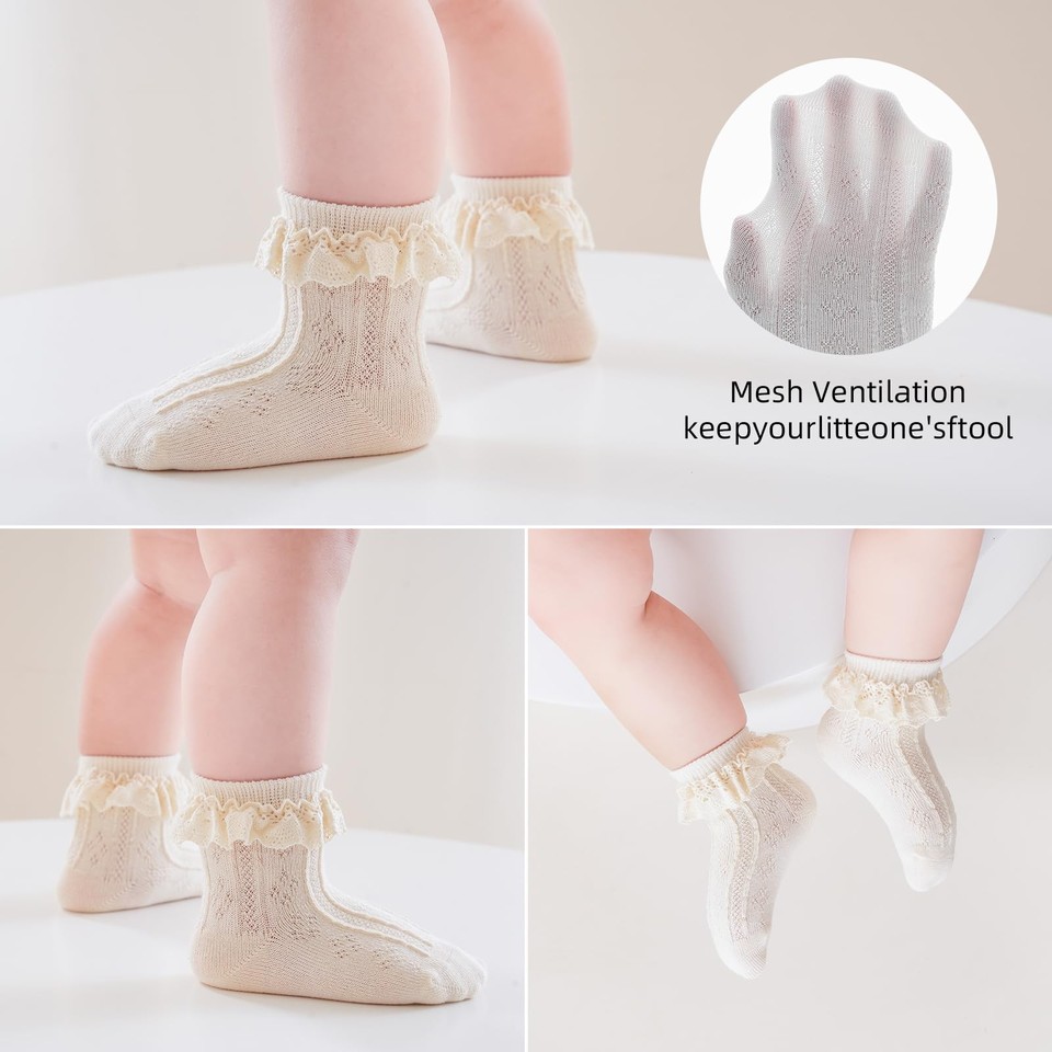 Baby Lace Socks Newborn Girl Eyelet Ruffle Frilly Socks Soft Breathable ...
