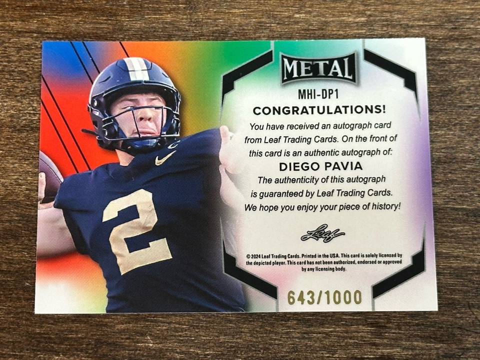 ‼️2025 Leaf ProSet Diego Pavia RC Auto #643/1000 Inscriptions Vandy We ...