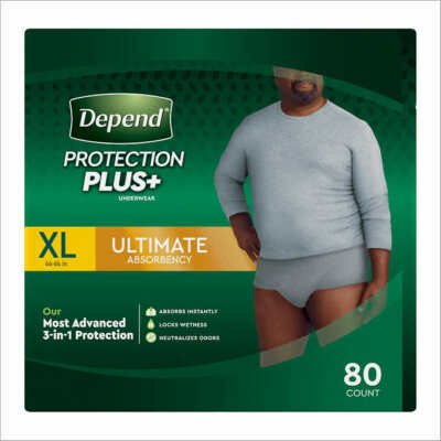 Men Extra Large Depends Protection Plus Ultimate Underwear 80-count ...