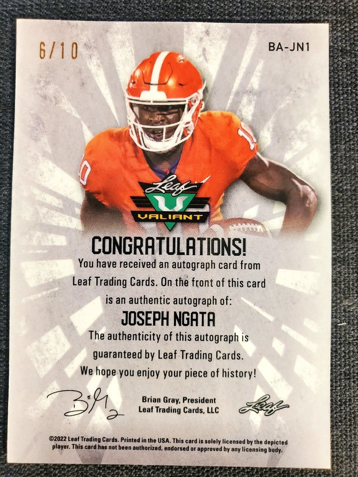 2022 Leaf Valiant Joseph Ngata Rookie XRC Platinum Blue Auto SSP/10 ...