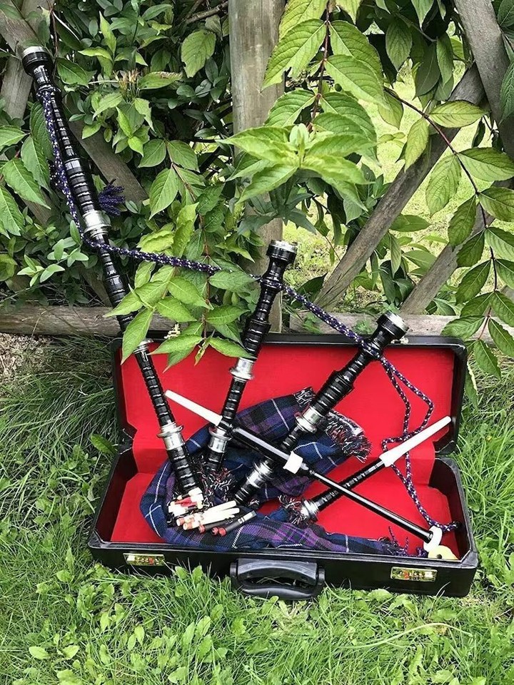 Great Highland Bagpipe Full Size Silver Mount Bagpipes Rosewood Black ...
