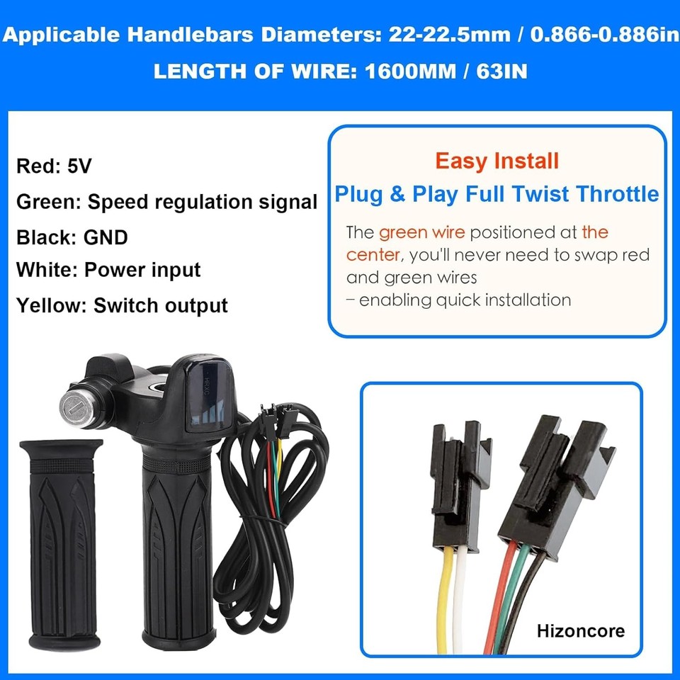 Ebike Full Twist Throttle Fits Ridstar Q20, 48V Plug and Play Throttle ...