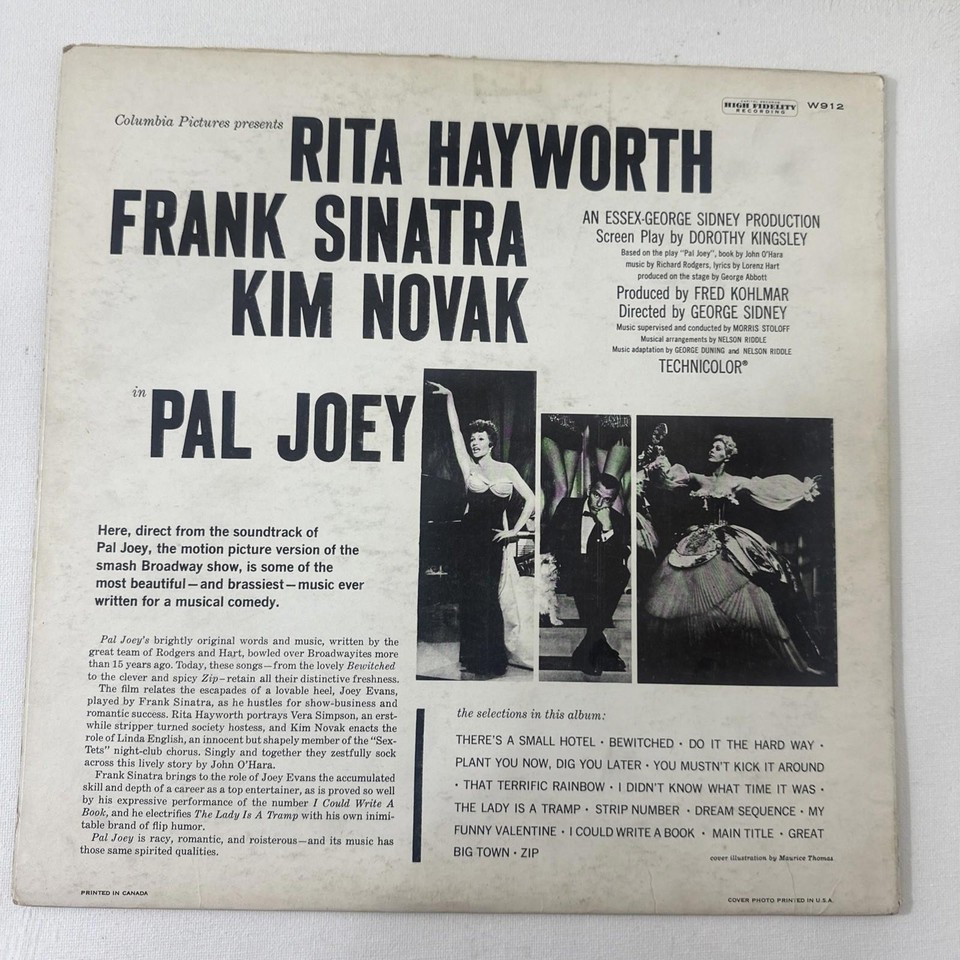 Frank Sinatra Lp Pal Joey Soundtrack 1957 Soundtrack LP Capitol W 912 ...