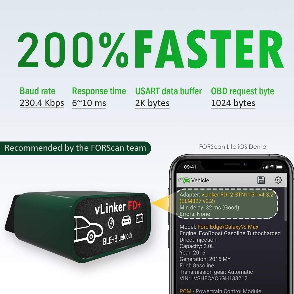 Vgate vLinker FD Plus OBD2 Adapter Bluetooth BLE Scanner FORScan for ...