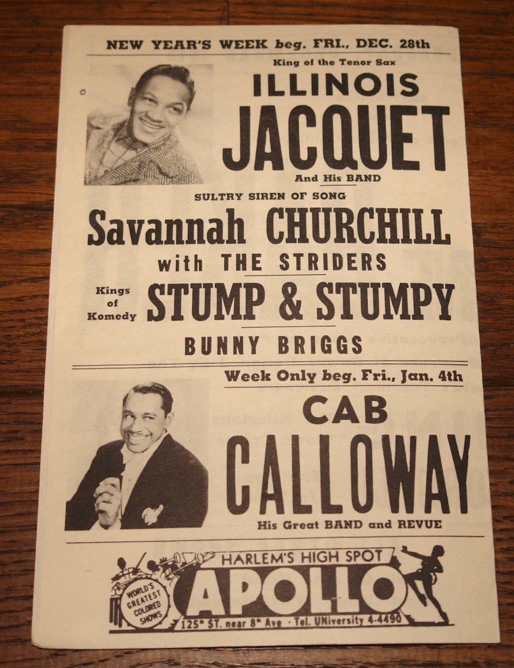 APOLLO THEATRE 1951 HANDBILL FLYER JOSEPHINE BAKER CAB CALLOWAY LOCKJAW ...