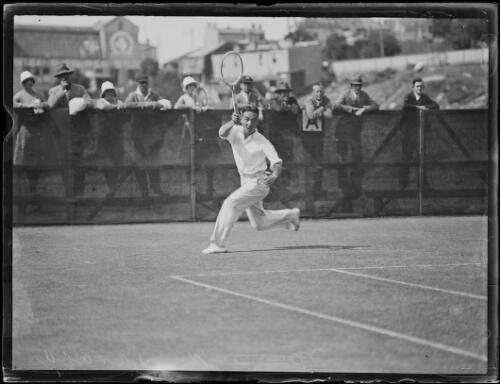 Japanese tennis player Takeichi Harada playing an overhand shot du- Old ...
