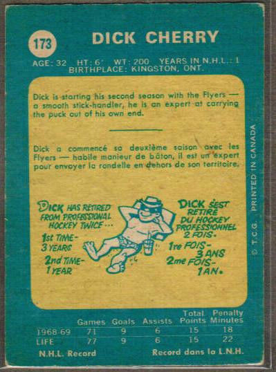 1969-70 OPC DICK CHERRY #173 ROOKIE EX (REF 1099) | eBay