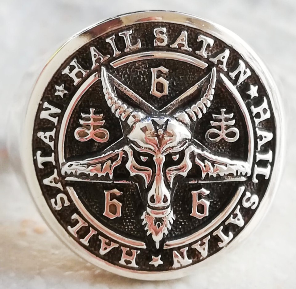 Sterling Silver 925 Baphomet Memento Mori Occult Illuminati Lucifer Satan Ring | eBay