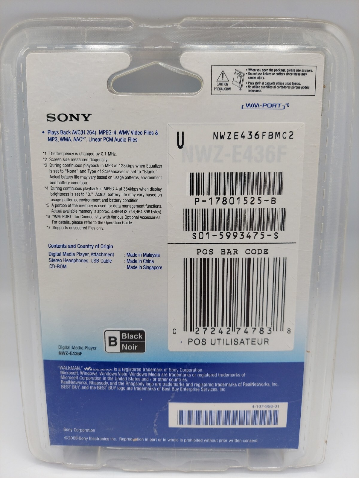 Sony Walkman NWZ-E436F Black ( 4 GB ) E Series Walkman Digital Media ...