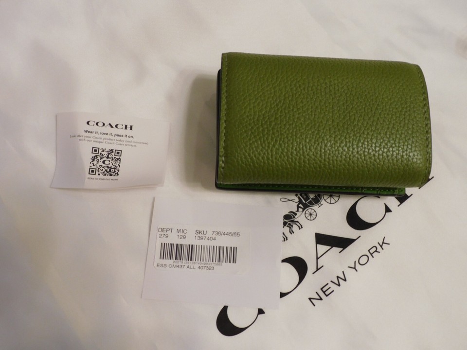 NWT COACH CM437 SMALL WALLET IN DARK LIME GREEN *FREE SHIPPING | eBay