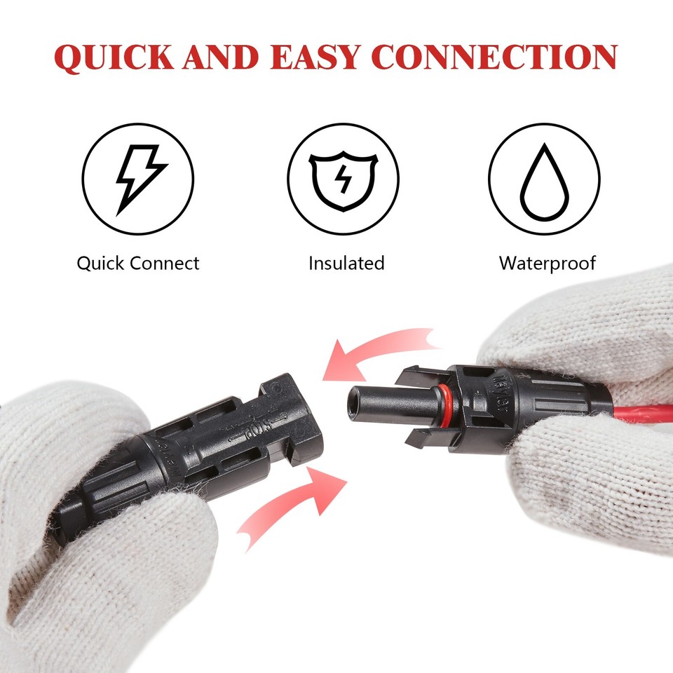 MHPOWOS 20Ft 12 AWG Solar Panel Extension Cable Solar Wire Connectors ...