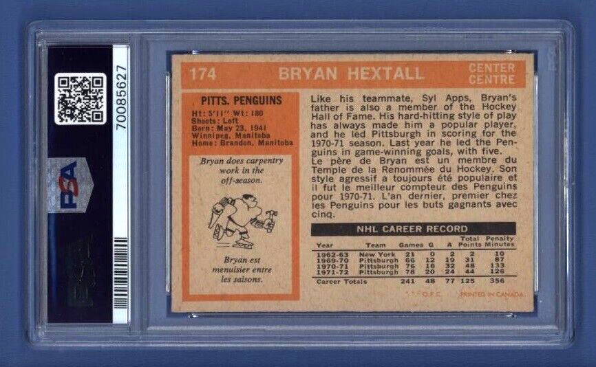1972-73 OPC #174 BRYAN HEXTALL PSA 8 NM-MT Pittsburgh Penguins *LOW POP ...