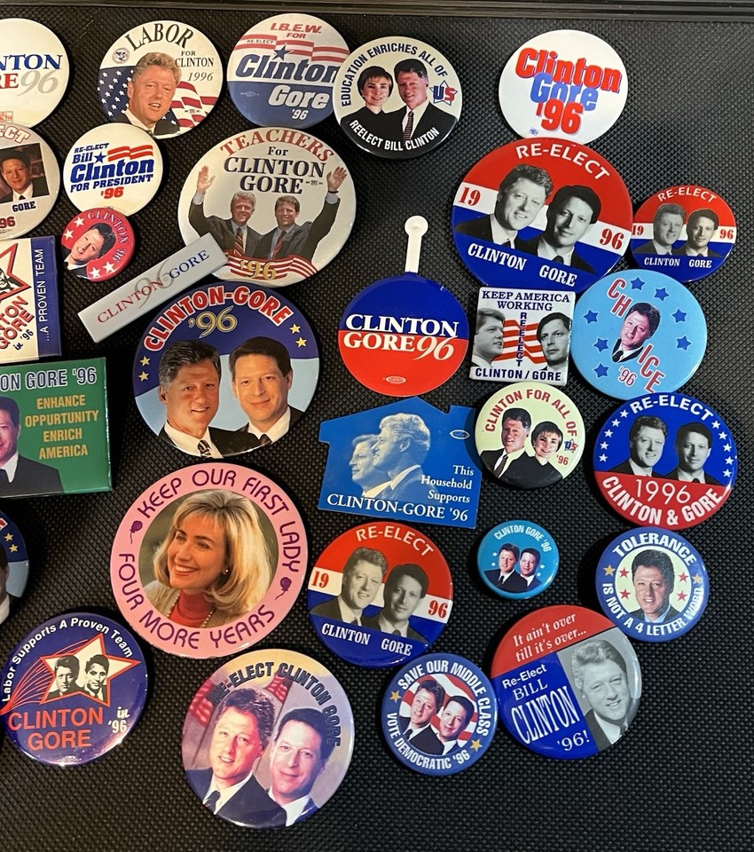 51 Pinbacks BILL CLINTON President Pins Buttons Political Gore Hillary ...