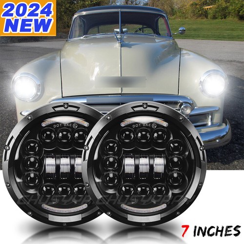 Pair 7" Inch Round LED Headlights Halo Angel Eyes for Chevy Bel Air ...