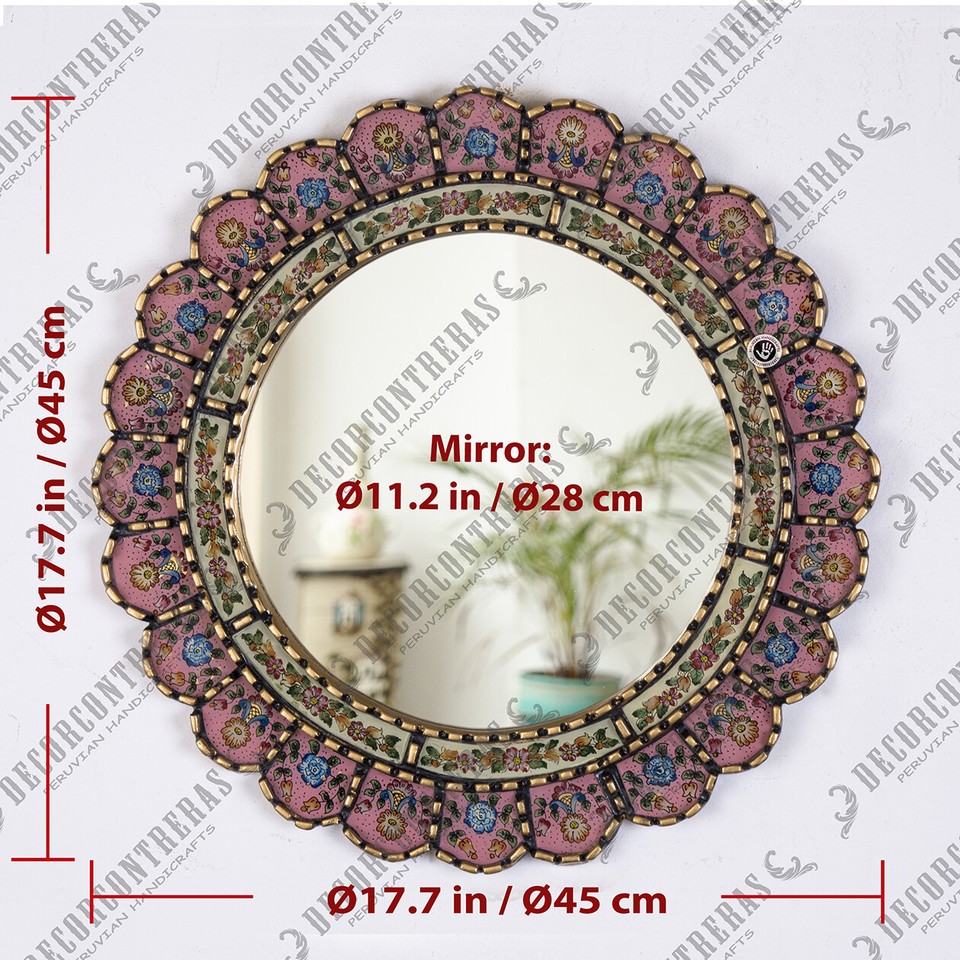Decorative Pink Round Mirror for wall decor room 17.7", Accent mirror ...