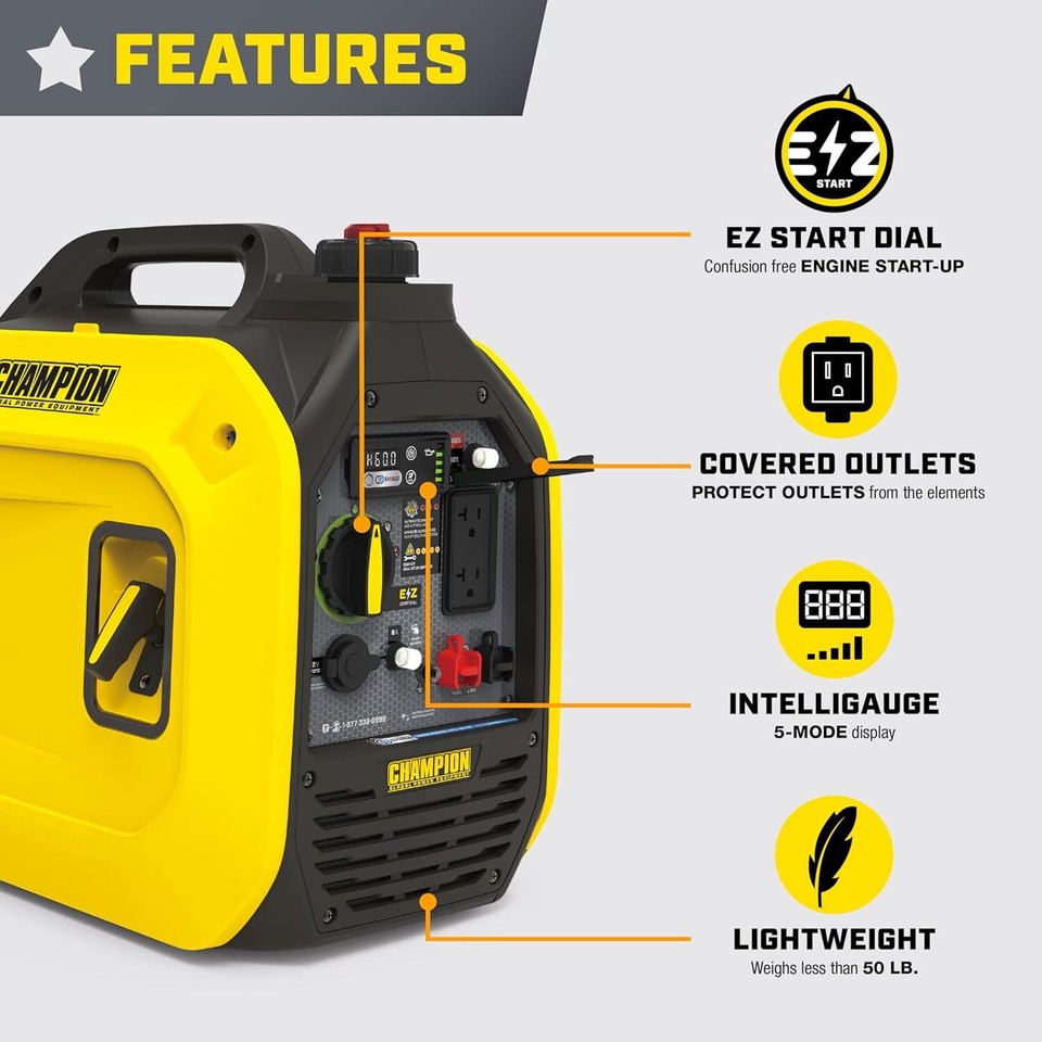 Champion 2,500-W Super Quiet Portable Gas Powered Inverter Generator ...