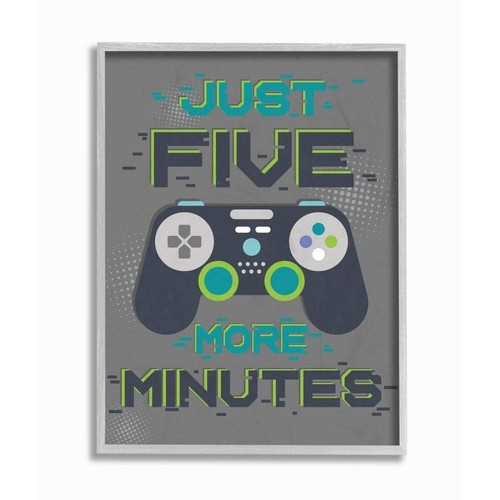 Just Five More Minutes Kid's Video Game Phrase Wall Art, 16 x 20, Grey ...