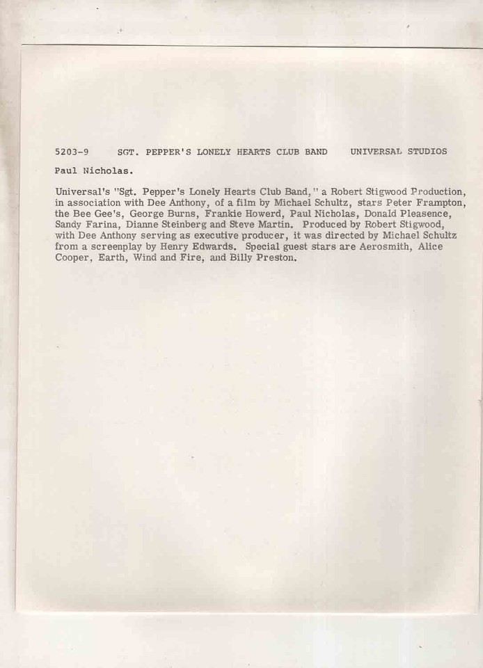 jo-6353 1978 orig photo Paul Nicholas - film Sgt. Pepper's Lonely ...