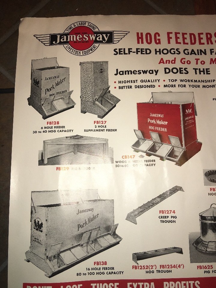 Rare 1940-1950 Jamesway Chicken Hog Feeders Waterers Store Sign Poster ...