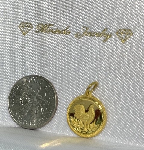 Zodiac Sign 24K Solid Gold Roster Animal Round Shape Charm/ Pendant, 2. ...