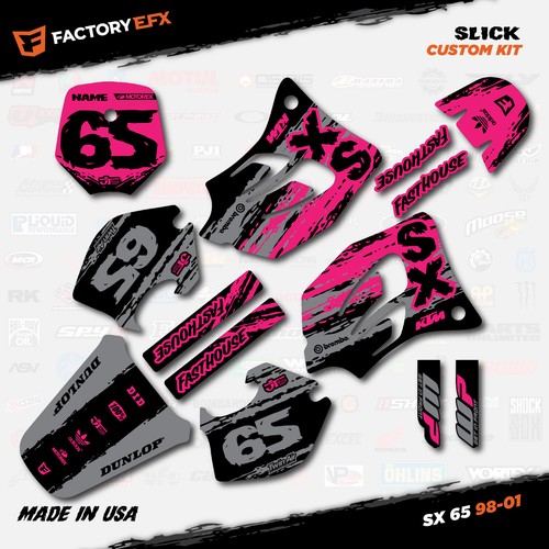 Gray & Pink Slick Racing Graphics Kit fit 98-01 KTM 65sx 65 sx Decal ...