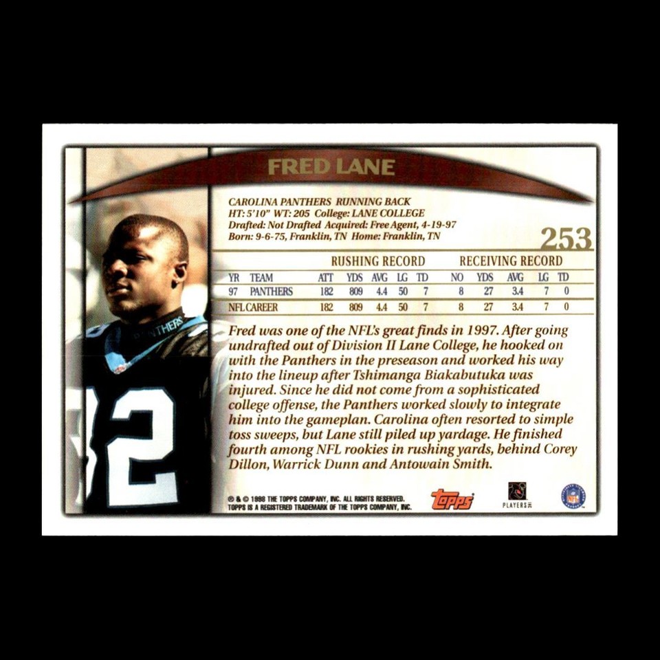 Fred Lane 1998 Topps Carolina Panthers #253 R324A 30 | eBay