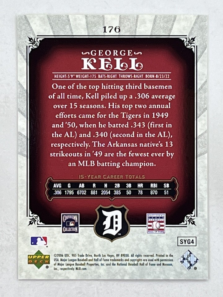 George Kell 2006 SP Legendary Cuts /550 #176 Sports MLB Detroit Trading ...