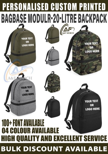 Personalised Custom BagBase Modulr 20 Litre Backpack Travel Work Zips Able BG240 | eBay