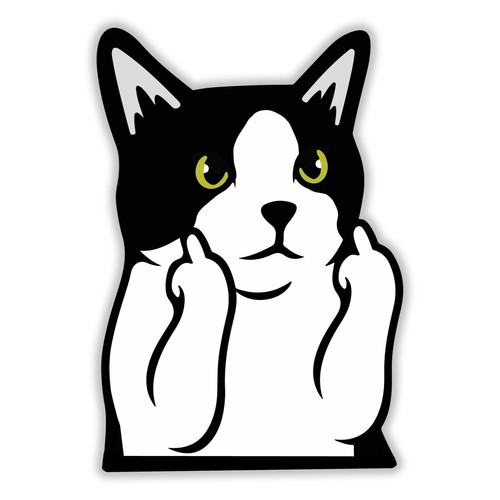 Tuxedo Cat Middle Finger Sticker Flipping Off F U Black Vinyl Decal ...