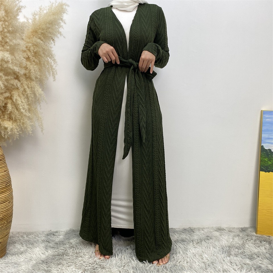 Muslim Knitted Open Cardigan Kaftan Robe Women Maxi Dress Abaya Dubai ...