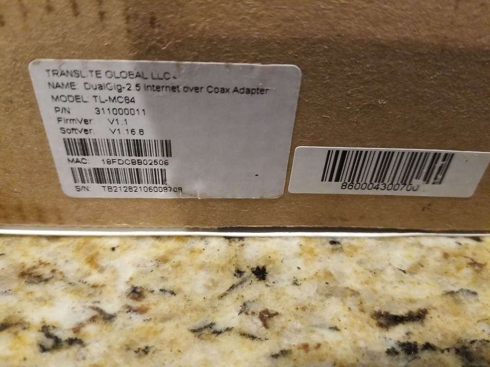 Translite Global Model TL-MC84 MoCA 2.5 Home Networking Adapter *OPEN ...