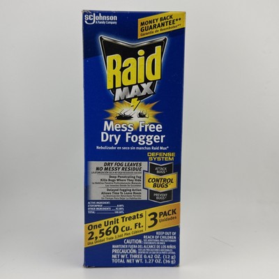 Raid Max Mess Free Dry Fogger 3 Pack Indoor Insect Bug Killer 2560 Cu ...