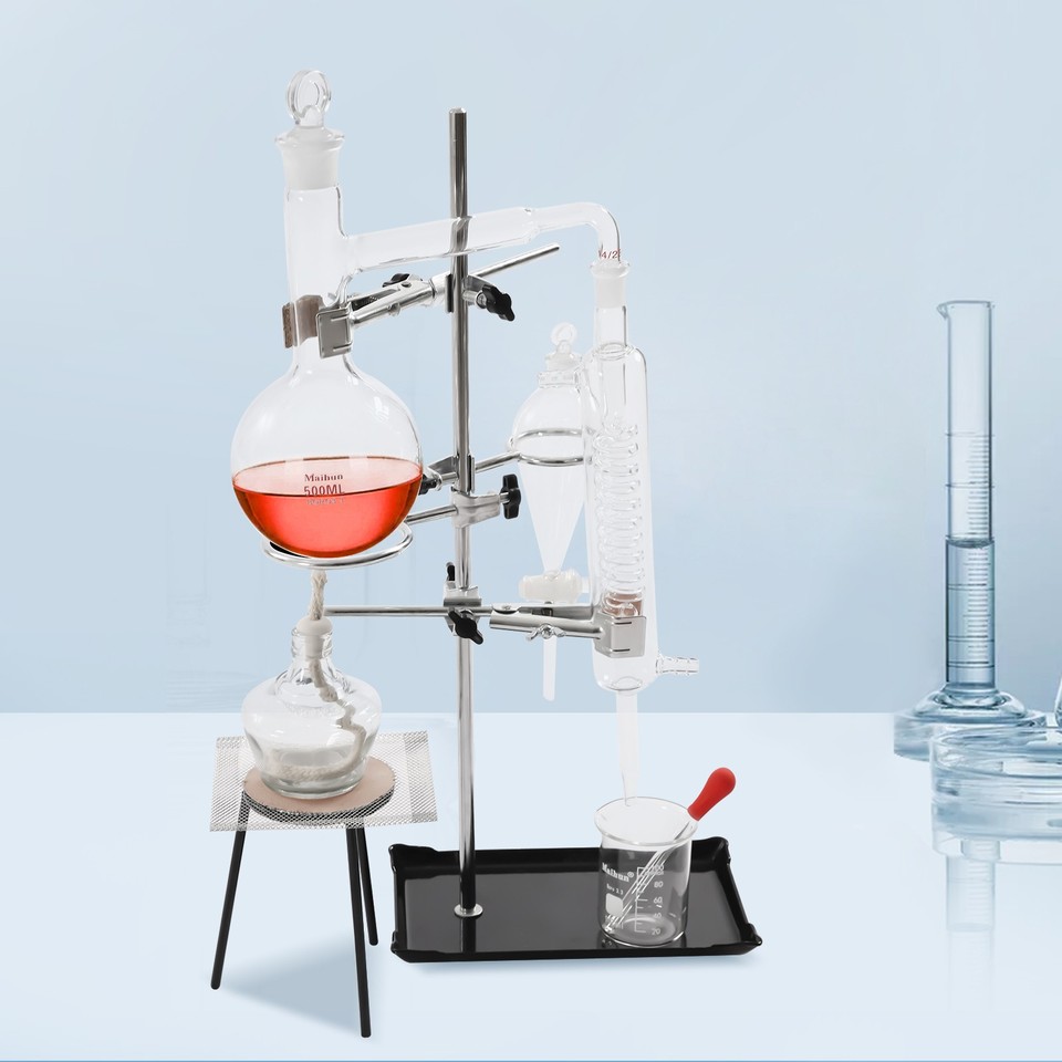 New 500ml Lab Distillation Apparatus Essential Oil Pure Water Glassware ...