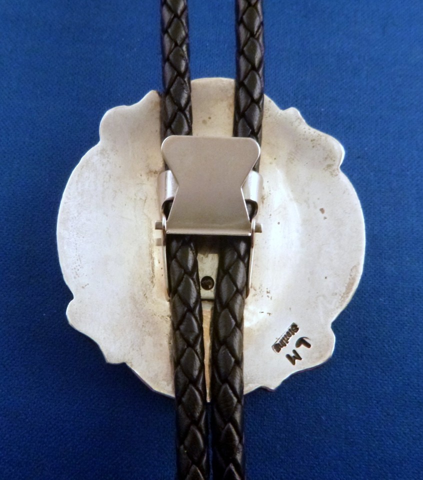 Navajo Sterling Silver Red Coral BOLO Tie SIGNED Leonard Maloney, cord ...