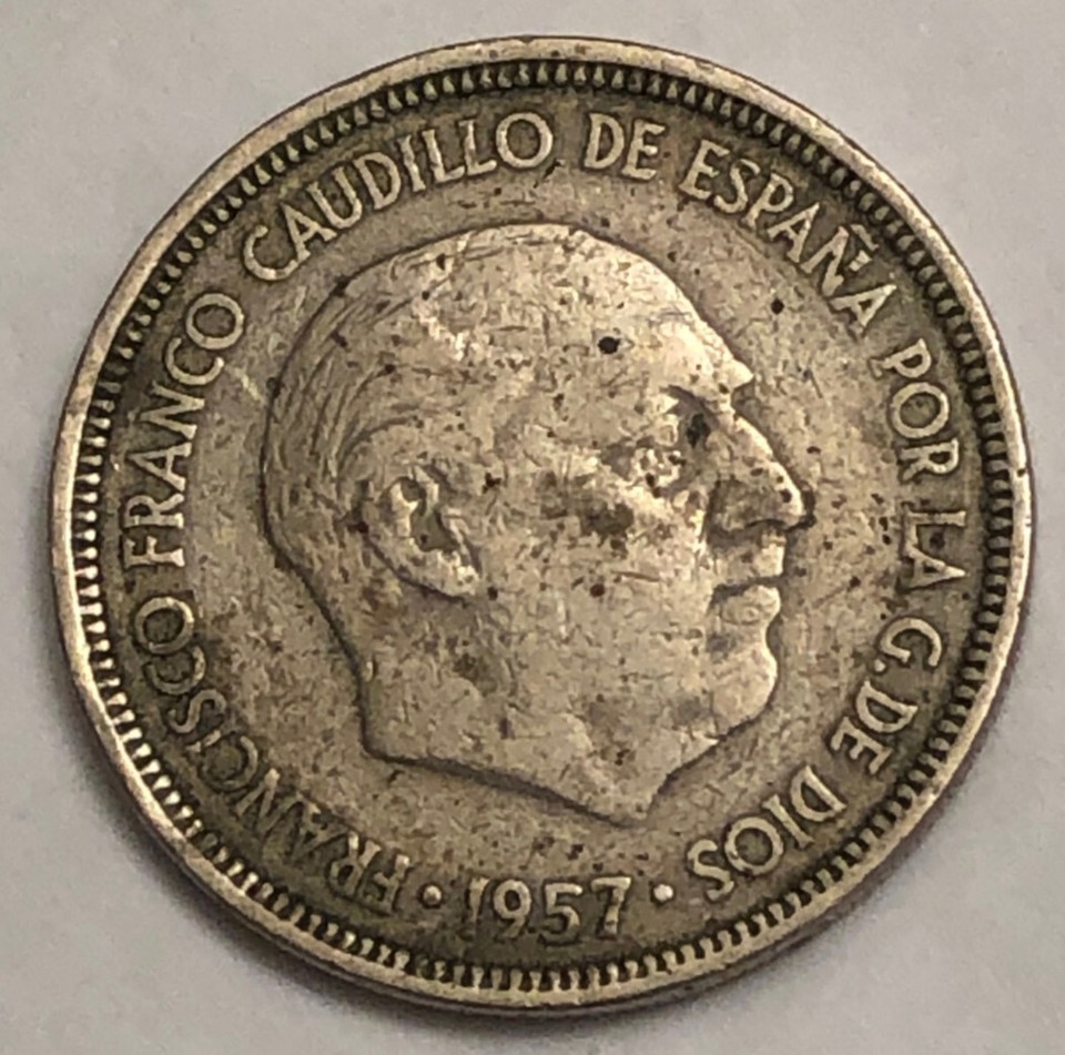 1957 5 SPAIN PTAS Coins Francisco Franco Caudillo De Espana Por La G | eBay