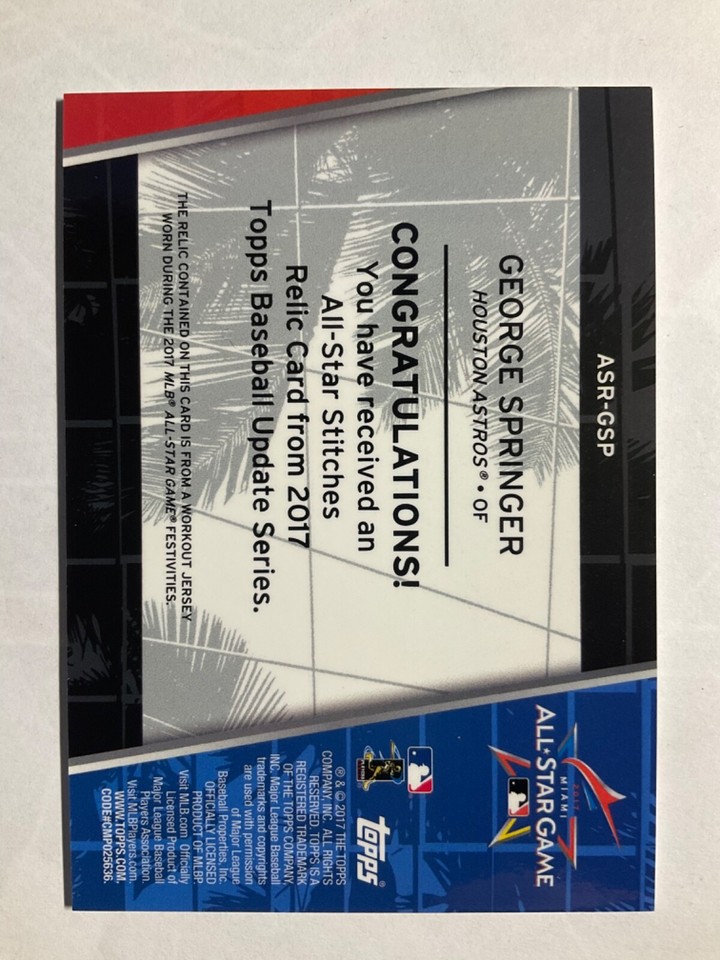 2017 Topps All Star Jersey GEORGE SPRINGER ASR-GSP Toronto Blue Jays ...