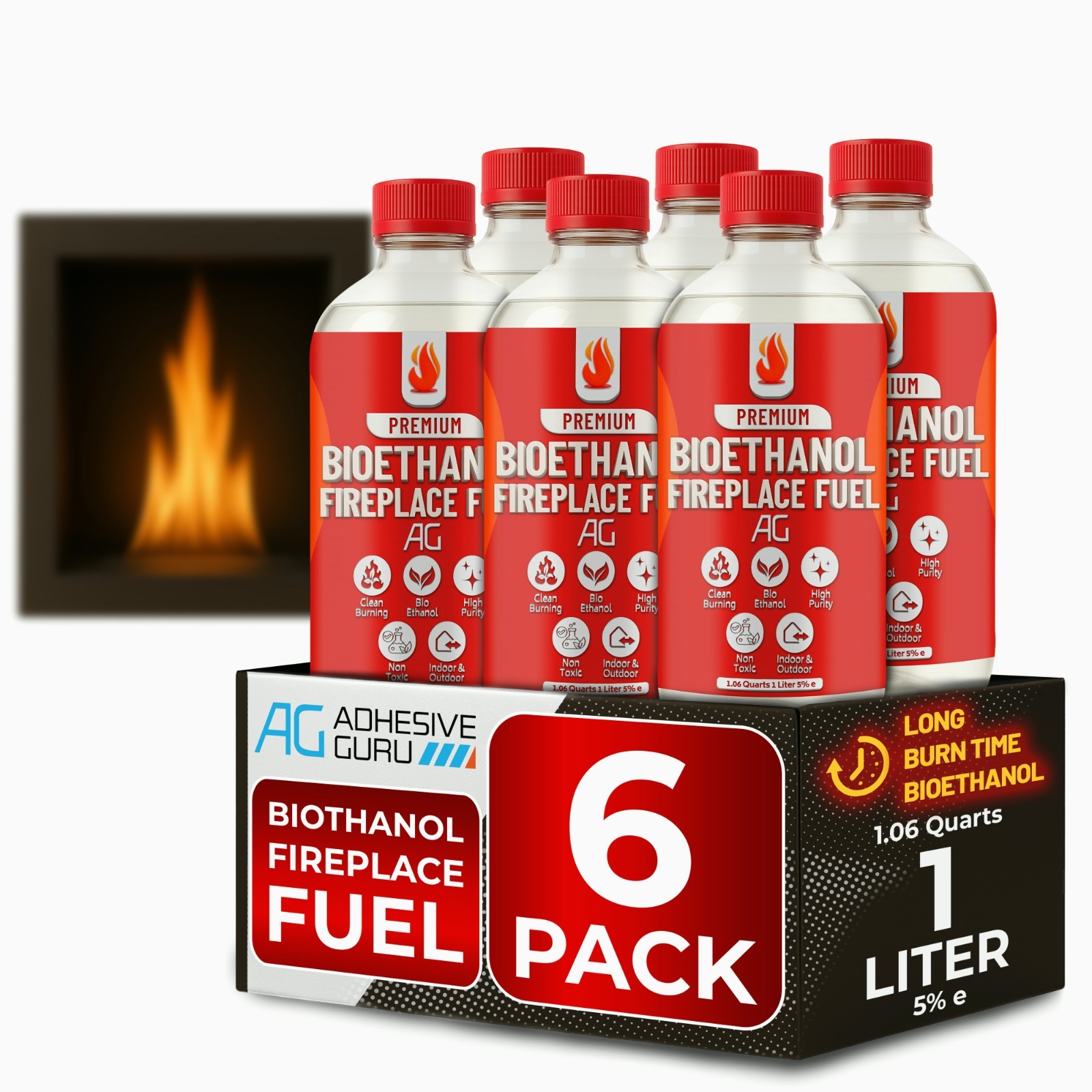 Premium Bio Ethanol Fireplace Fuel (6X 1 L) For Tabletop Fires, Stoves ...
