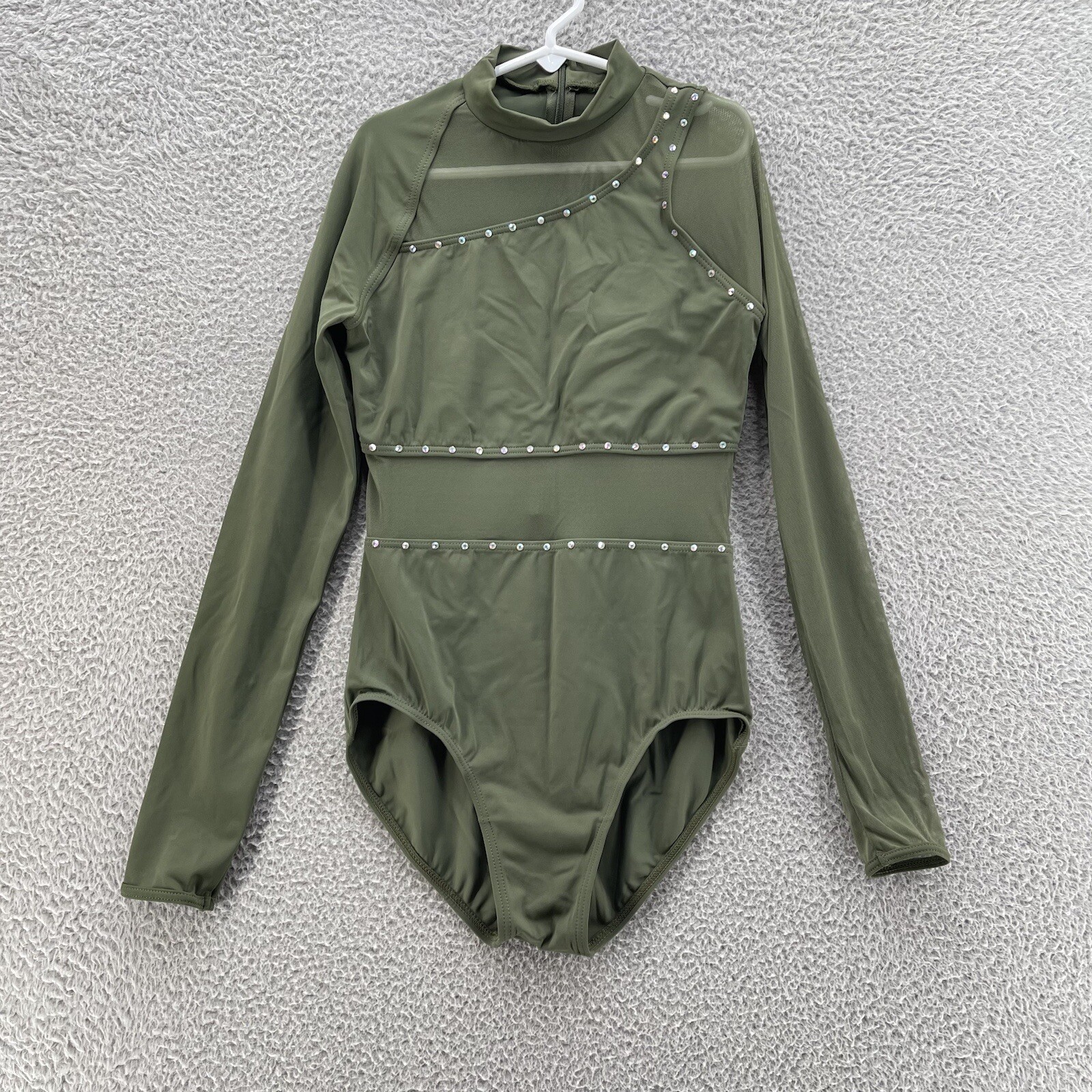 Balera Leotard Kids Large LC Green High Neck Mesh Pan… - Gem