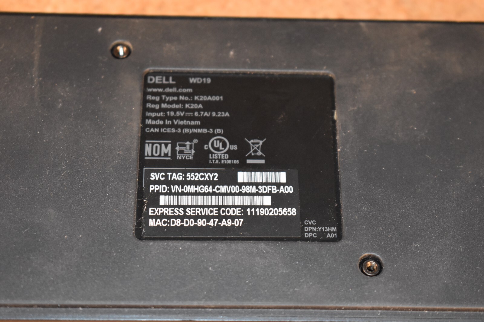 Dell WD19 USB-C Docking Station K20A DisplayPort & HDMI with 130w PA-4E ...