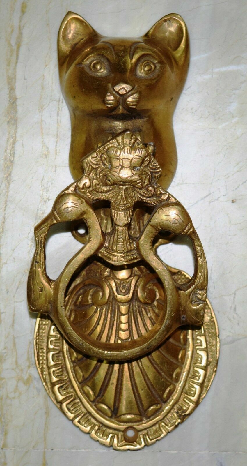 Chinese Cat Figure Knocker Solid Brass Pull Home Decor Door Bell Ring ...