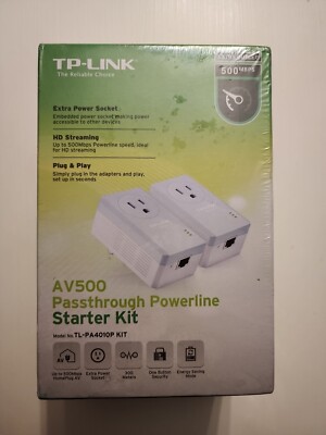 NEW! Sealed TP-LINK AV500 Pass Through Powerline Starter Kit Model # TL ...