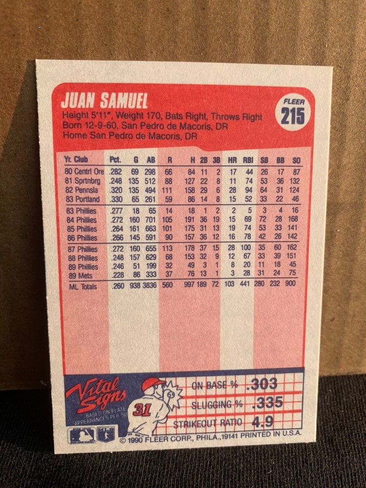 1990 Fleer Baseball Card New York Mets Juan Samuel | eBay