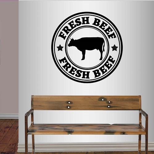 Vinyl Decal Fresh Beef Stamp Butcher Shop Butchery Meat Cow Wall ...