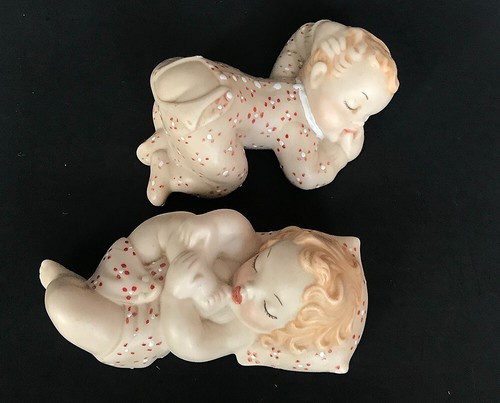 A Pair Cutest Vintage Ceramic Sleeping Babies Boy & Girl in PJs | eBay