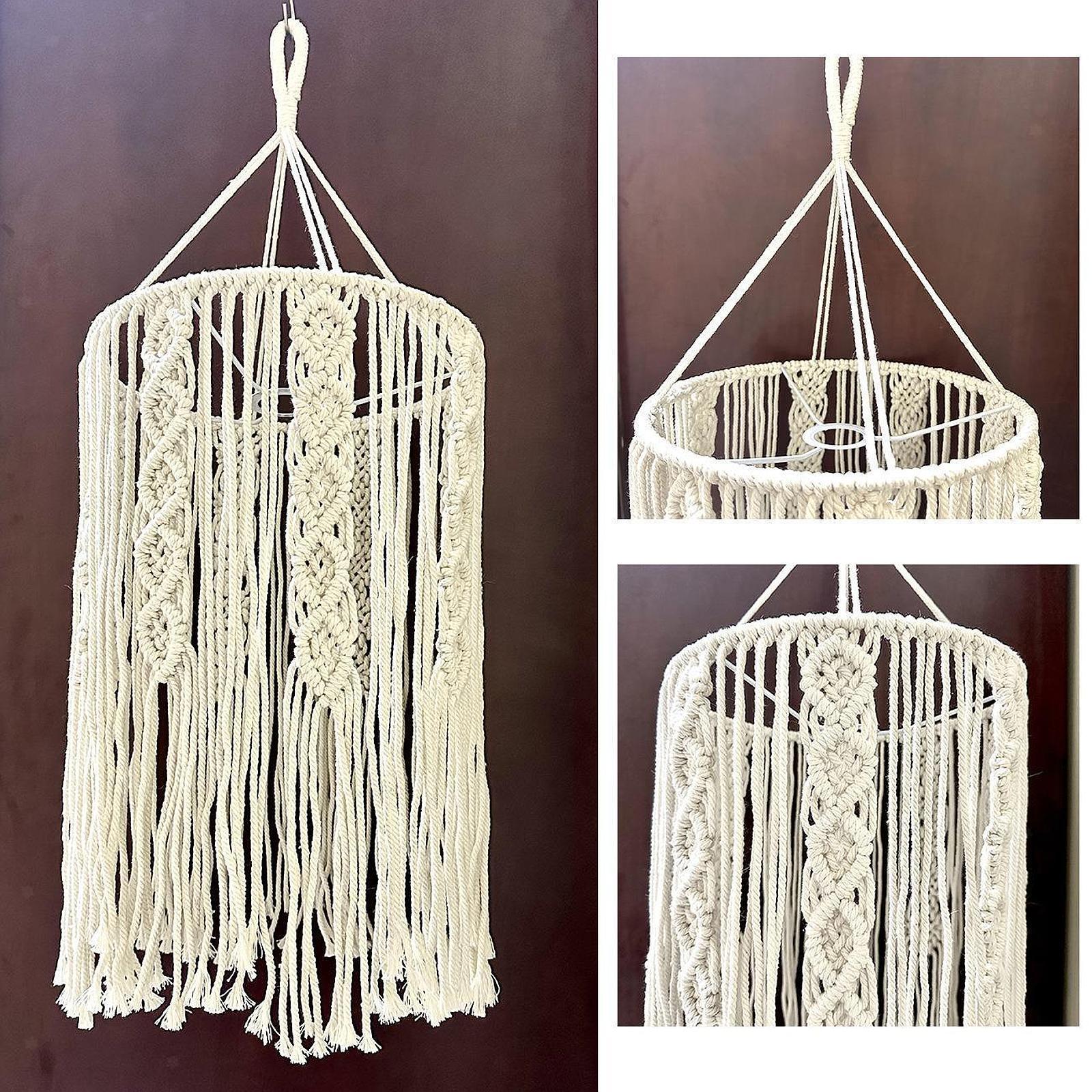 Boho Hanging Pendant Light Cover Simple Macrame Lamp Shade Hand Woven ...