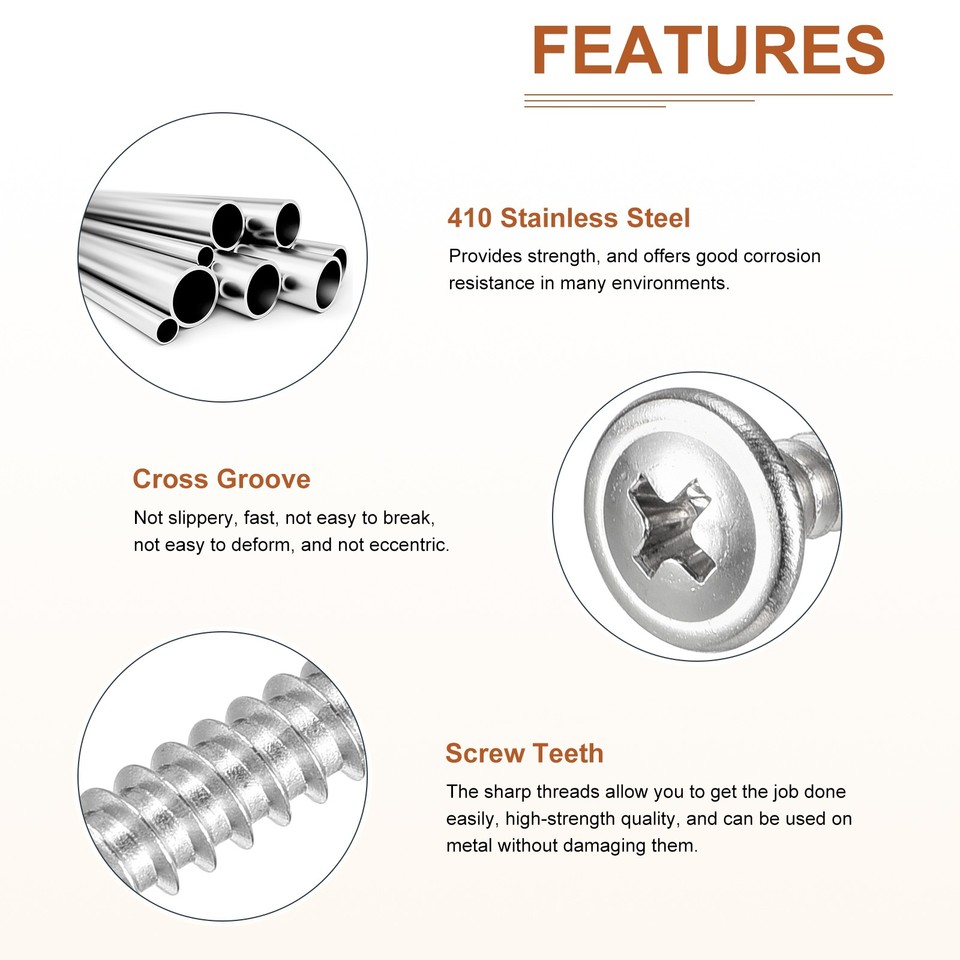 100Pcs #8x5/8 Sheet Steel Screws Phillips Round Head Washer Drill Tail ...