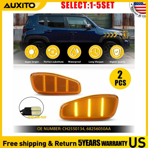 For 15-up Jeep Renegade Amber Lens LED Side Marker Lights Fender Lamps ...
